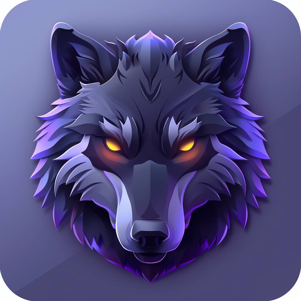 Wolf head, front view, application, clean UI icon app logo 3D, esports ...