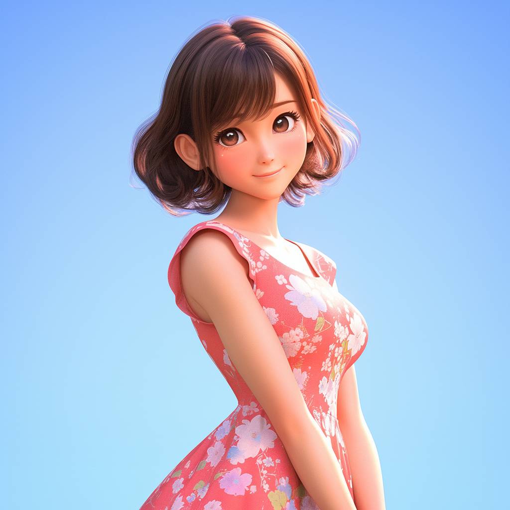 Haruko Akagi wearing a dress in 3D style - MusesAI.io