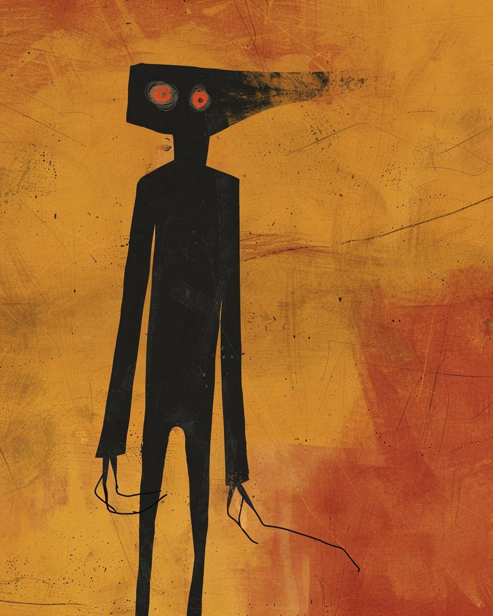 A minimalist and simple surreal scene depicting an evil Android man ...