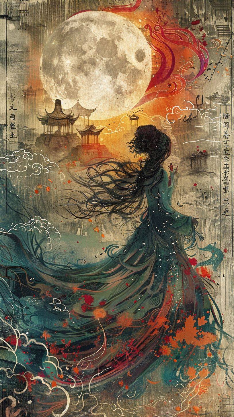 A colorful Mughal scroll painting featuring an ethereal belly dancer ...