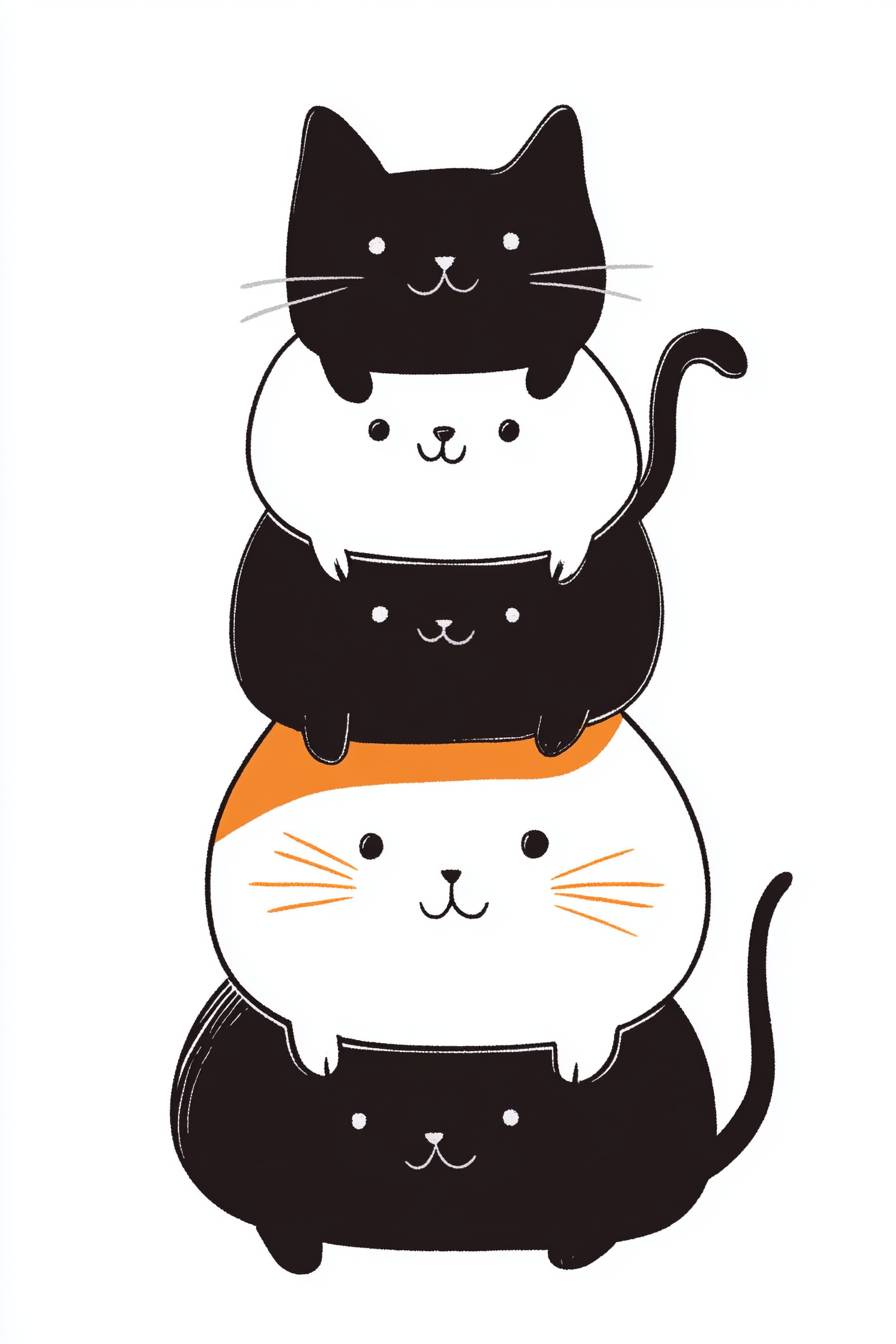 Yeoniu Choi的艺术风格以简单的线条画和可爱的卡通形象为特征，包括黑白小猫、橙白小猫和银黑色仓鼠。 - MusesAI.io