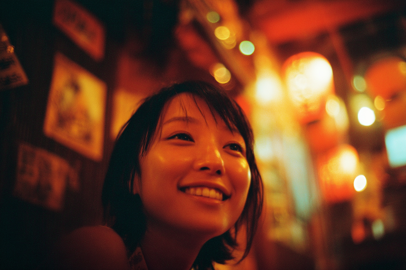 This is a photo taken with a disposable camera, featuring a beautiful ...