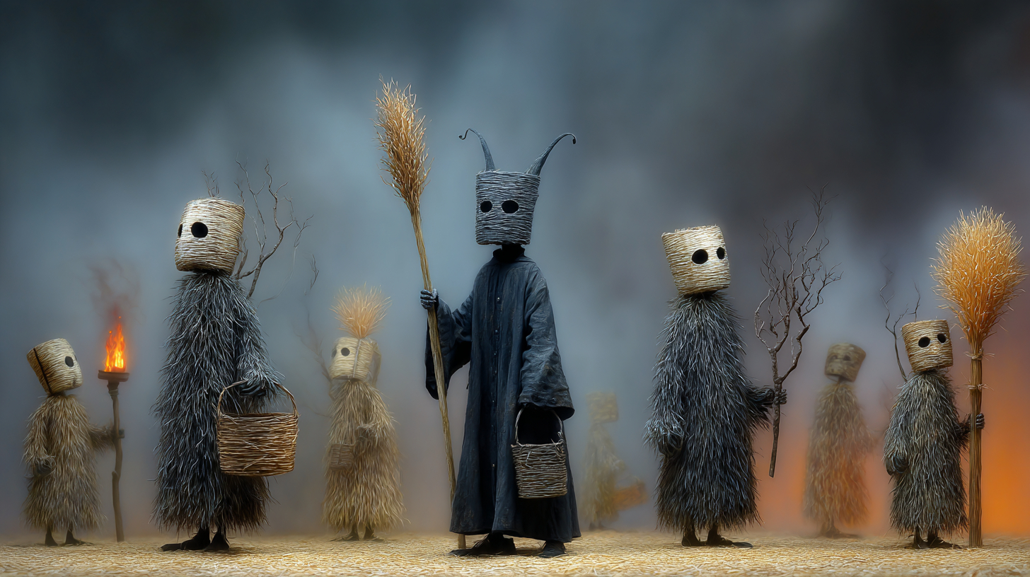 An evil eldritch priest summons an army of straw men - MusesAI.io