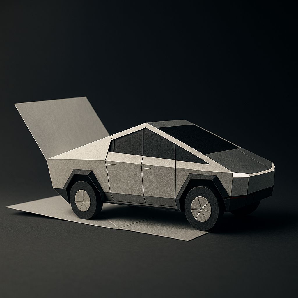 A flat paper folds into the 3D shape of a Tesla Cybertruck - MusesAI.io