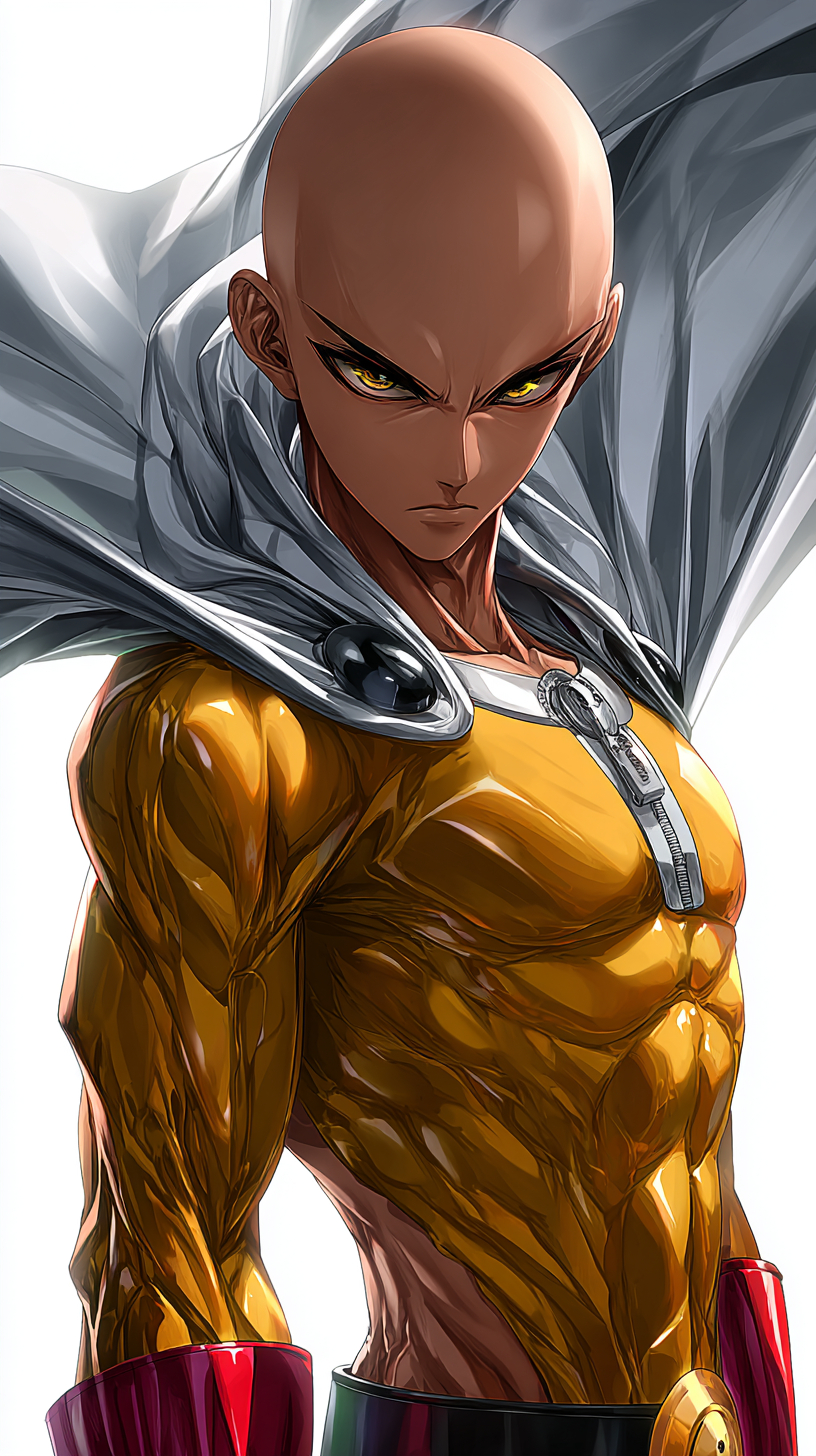 Este é um desenho detalhado do super-herói careca e musculoso Saitama ...
