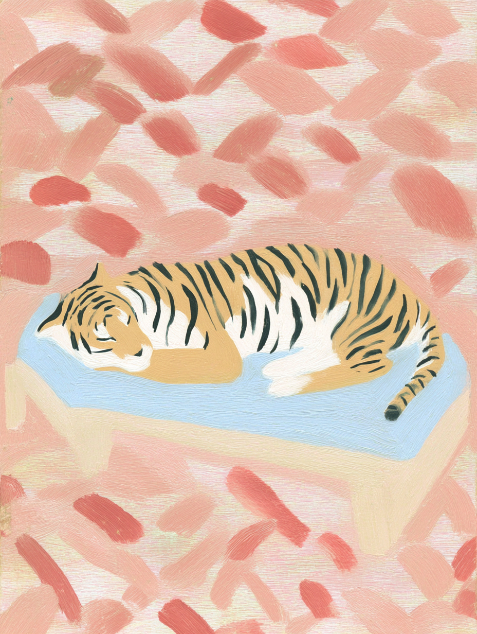 A tiger is sleeping on a couch - MusesAI.io