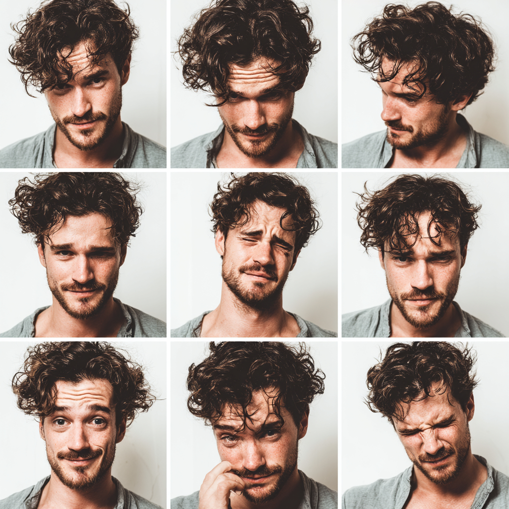 Photo collage showing a handsome man's face from different angles with ...