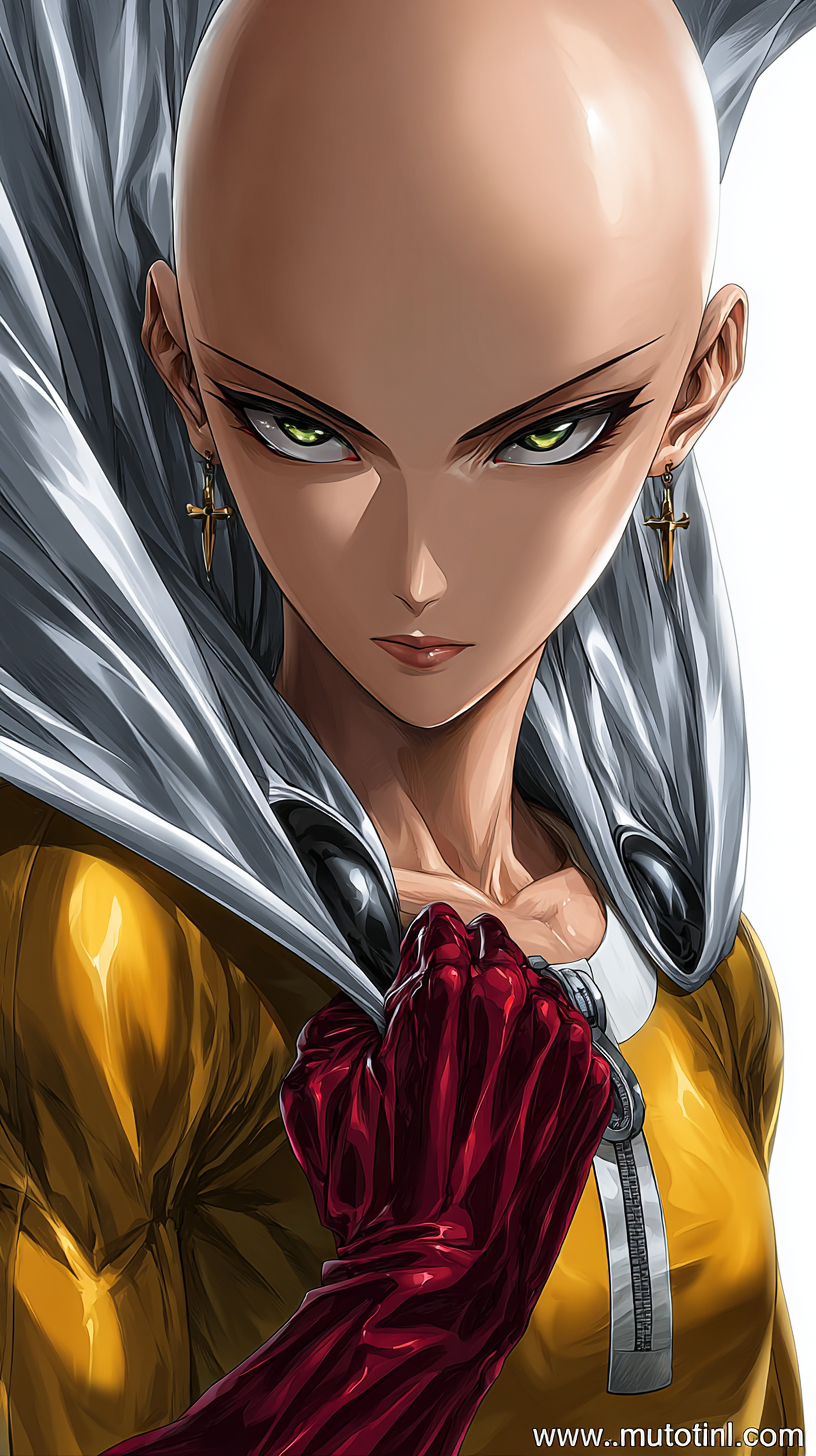 Este é um desenho detalhado do super-herói careca e musculoso Saitama ...